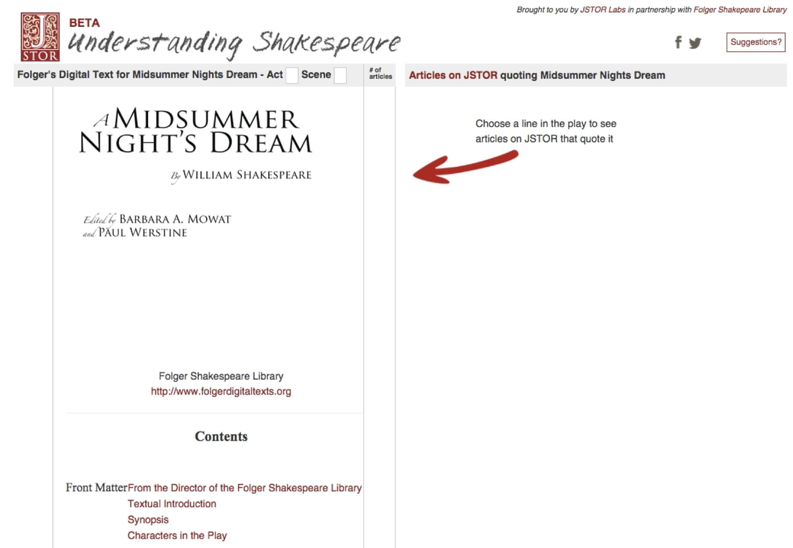 Understanding Shakespeare home page and play page